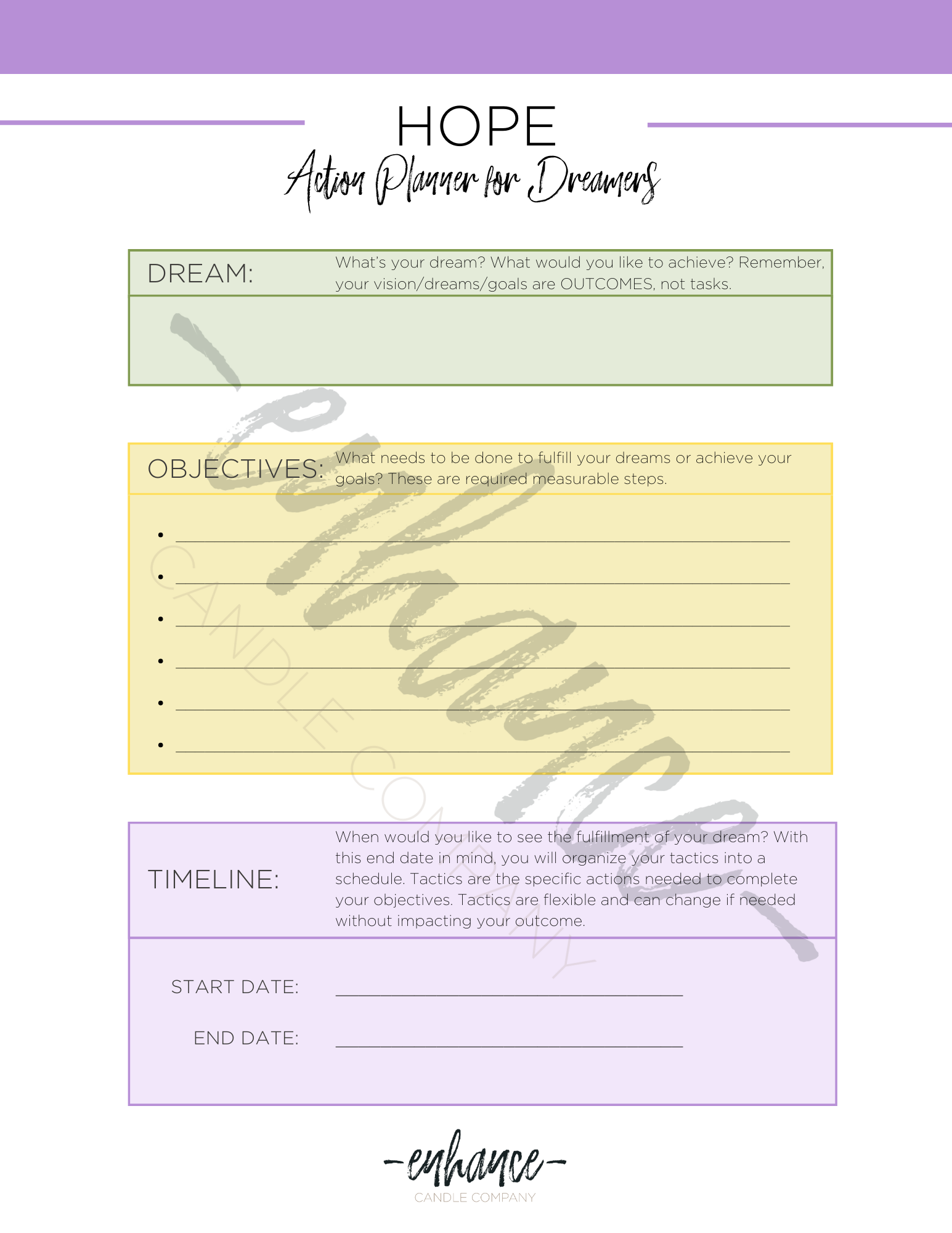 HOPE - Action Planner for Dreamers – Enhance Candle Company